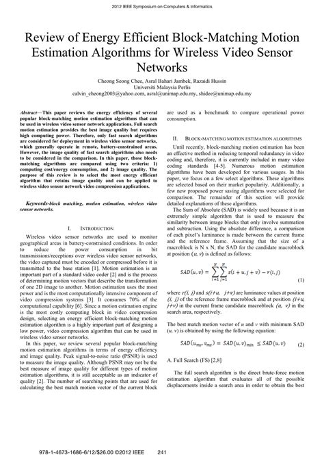 Pdf Review Of Energy Efficient Block Matching Motion Estimation