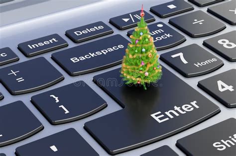 Christmas Tree On Laptop Keyboard 3d Rendering Stock Illustration Illustration Of Balls