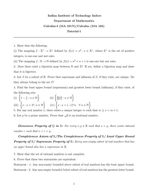 Tutorial Calculus Assignment On Basics Of Real Analysis Indian Institute Of Technology
