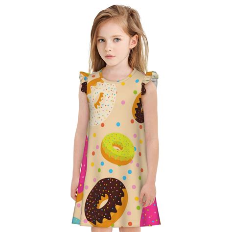 Gukieu Donuts Print Girls Flying Sleeves Nightdress Round Neck
