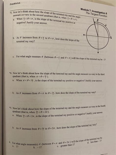 Solved Precalculus Module Investigation The Tangent Chegg