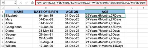 Excel Age Calculation Two Different Dates Or From Date Of Birth