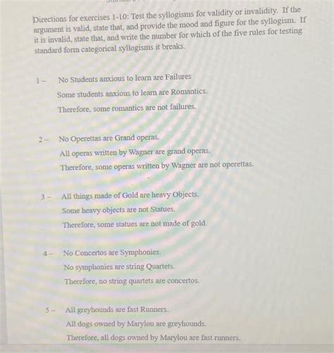 directions for exercises 1 10 test the syllogisms
