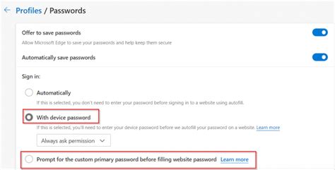 Enable Password Authentication In Edge For Auto Filling Saved Passwords