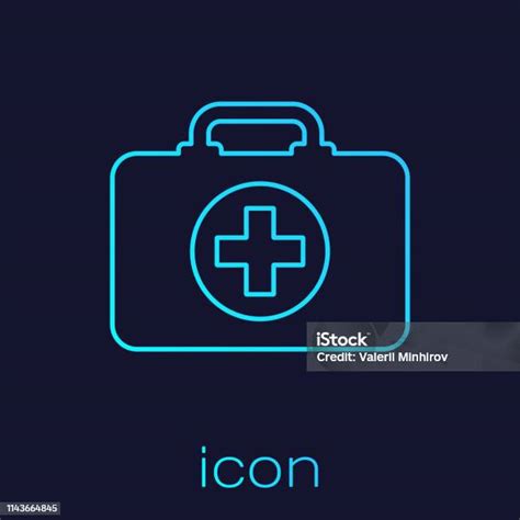 청록색 응급 처치 키트 라인 아이콘 파란색 배경에 고립입니다 십자가와 의료 상자입니다 응급 의료 장비 헬스케어 개념 벡터 일러스트 0명에 대한 스톡 벡터 아트 및 기타