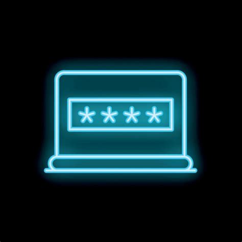 Neon Blue Laptop Showing Password Protected Screen On Black Background 52829816 Vector Art At