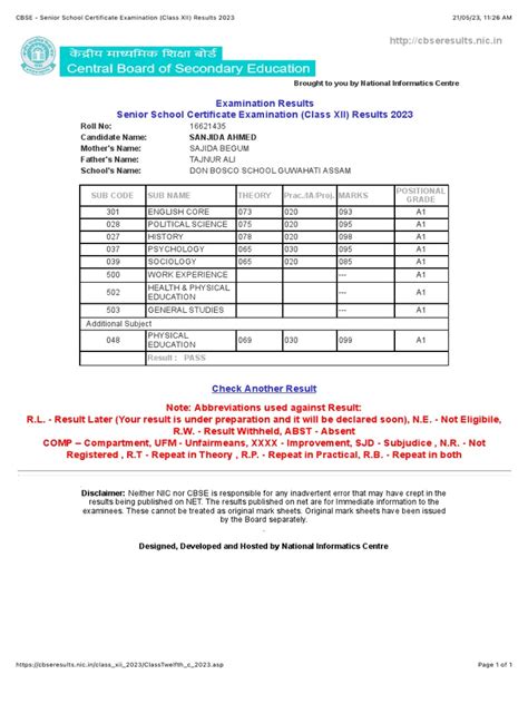 Cbse Senior School Certificate Examination Class Xii Results 2023