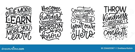 Set With Hand Drawn Motivation Lettering Quotes In Modern Calligraphy