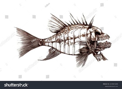 Fantastic Fish Skeleton Sea Monster Halftone Stock Vector Royalty Free