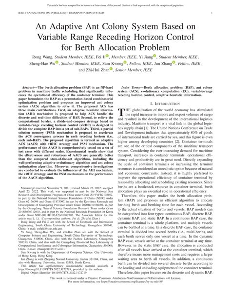 Pdf An Adaptive Ant Colony System Based On Variable Range Receding Horizon Control For Berth