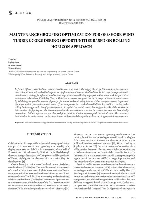Pdf Maintenance Grouping Optimization For Offshore Wind Turbine