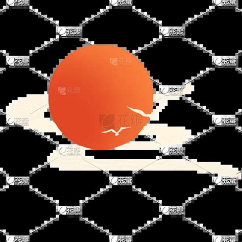 中国风国庆节落日元素贴纸素材 花瓣网