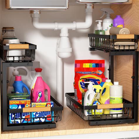 Liuoud Under Sink Organizer Storage 2 Pack 2 Tier Slide Out Height