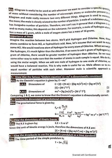 Solution Physics Class 11 Chapter 1 Measurements Short Questions And