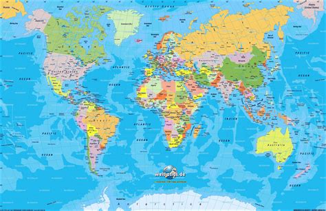 Large Political World Wall Map Laminated Vintage Style Map World 5 On