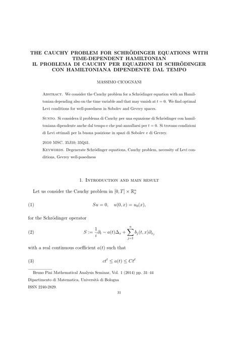 Pdf The Cauchy Problem For Schrödinger Equations With Time Dependent Hamiltonian