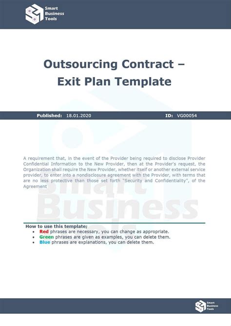 Outsourcing Contract Exit Plan Template Etsy