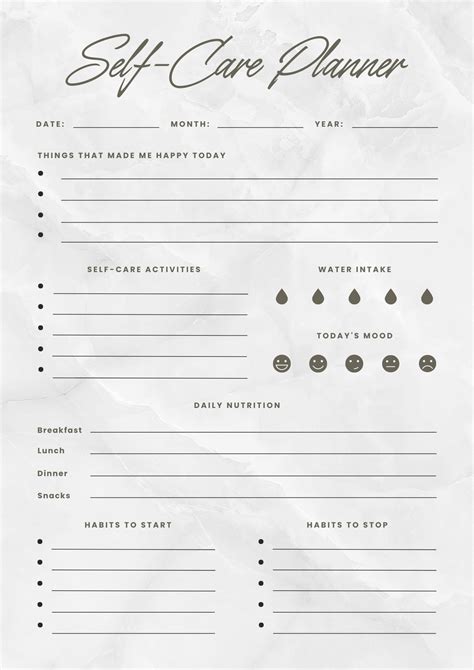 Free Self Care Plan Template Free Printables