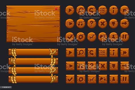 Vector Game Ui Big Kit Template Wooden Menu Of Graphical User Interface