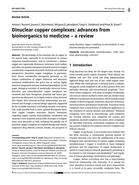 Pdf Dinuclear Copper Complexes Advances From Bioinorganics To