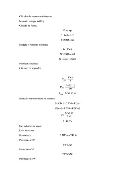Cálculos De Potencia Y Rendimiento Eléctrico Pdf