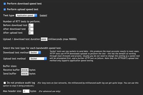 MCS Tests Speed Test Configuration