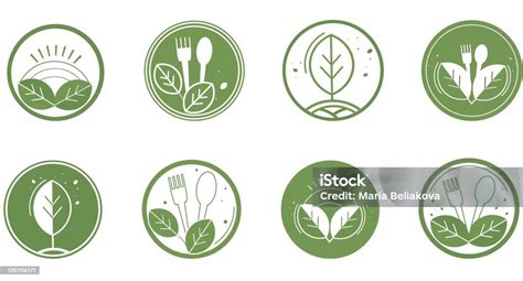 고립 된 벡터 로고 라벨 건강한 음식 천연 생태 제품을 광고하기위한 스티커 세트 장식 상점 채식주의 자 채식 제품 웹 메뉴 디자인에 대한 아이콘 로고 템플릿 건강한 식생활에