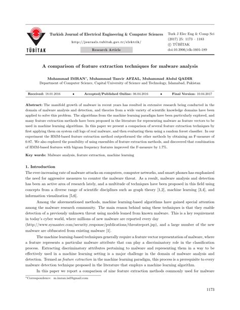 Pdf A Comparison Of Feature Extraction Techniques For Malware Analysis