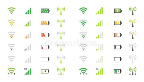 Mobile Phone System Icons Wifi Signal Strength Battery Charge Level Stock Vector