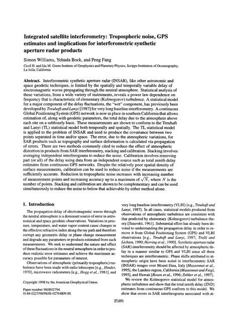 Pdf Integrated Satellite Interferometry Tropospheric Noise Gps Estimates And Implications