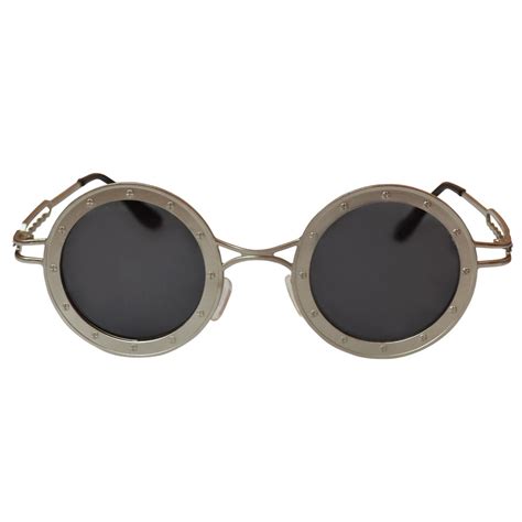 Round Steamship Construction Sunglasses With Rivets Silver Gray