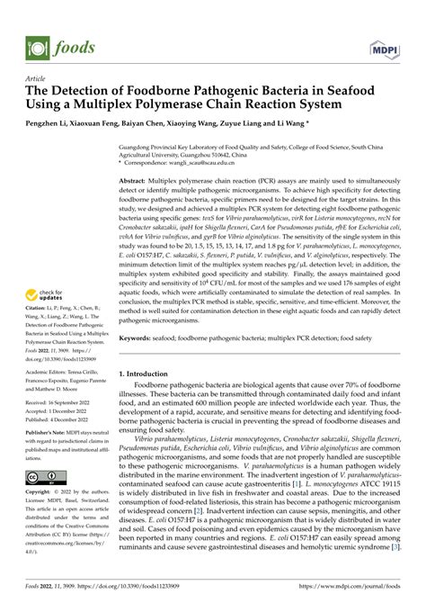 Pdf The Detection Of Foodborne Pathogenic Bacteria In Seafood Using A Multiplex Polymerase