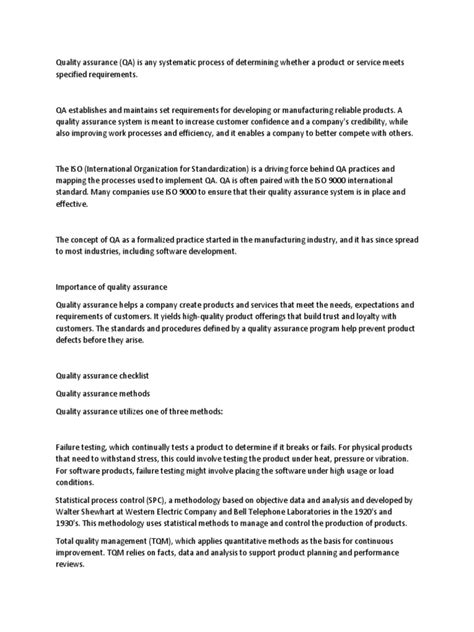 Quality Assurance What Is It Pdf Quality Assurance Agile
