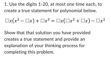 Solved 1 Use The Digits 1 20 At Most One Time Each To