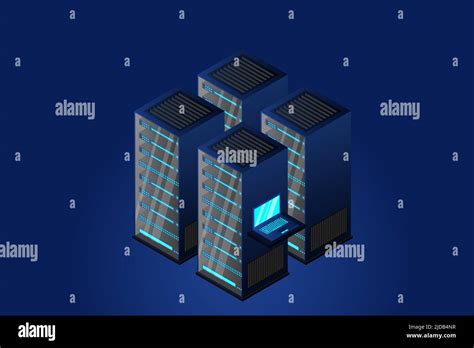 Mainframe Powered Server High Technology Concept Data Center Cloud Data Storage Isometric