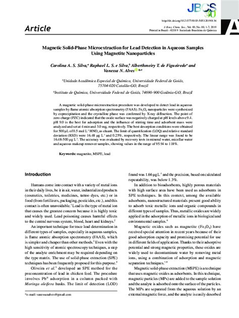 Pdf Magnetic Solid Phase Microextraction For Lead Detection In Aqueous Samples Using Magnetite