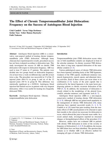 Pdf The Effect Of Chronic Temporomandibular Joint Dislocation Frequency On The Success Of