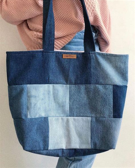 Denim Patchwork Tote Bag Etsy In 2024 Denim Tote Bags Patchwork