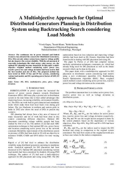 Pdf Ijert A Multiobjective Approach For Optimal Distributed