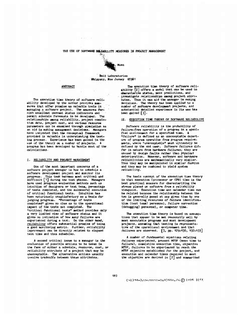 The Use Of Software Reliability Measures In Project Management Ieee