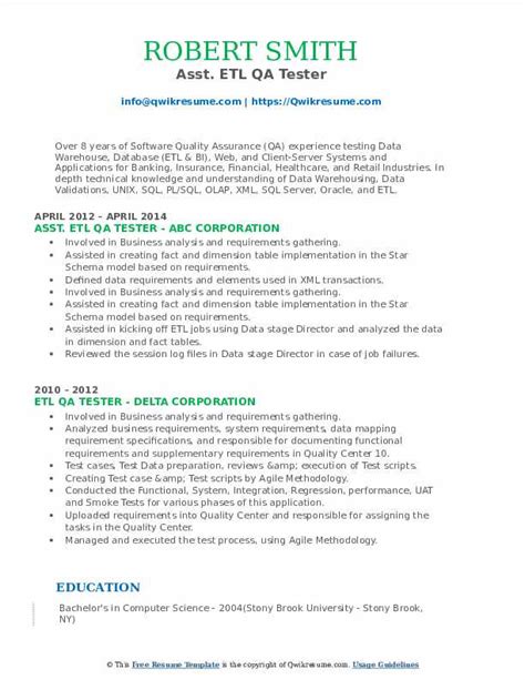 10 etl qa tester resume samples and templates for 2025