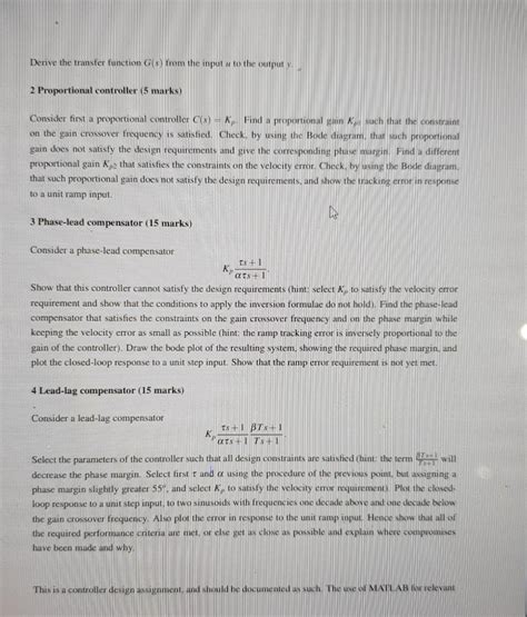 Derive The Transfer Function G S From The Input U To Chegg
