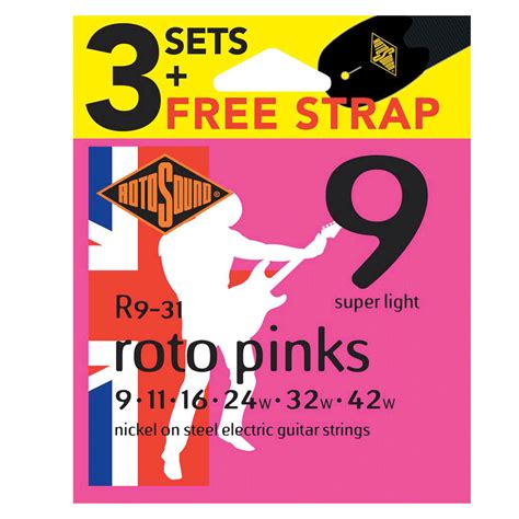 Rotosound R9 Nickel Plated Electric Guitar Strings X3 Sets And Free Stra