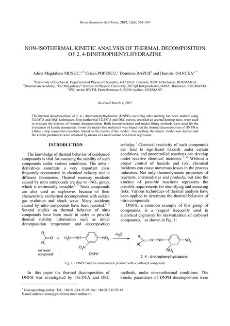 PDF Non Isothermal Kinetic Analysis Of Thermal Decomposition Of Dinitrophenylhydrazine