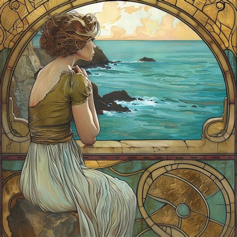 Premium Photo A Candid Moment Of A Woman Infused With Art Nouveau