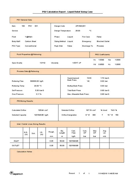 Psv Calculation Report Liquid Relief Sizing Case Const Var Pdf Chemical Engineering