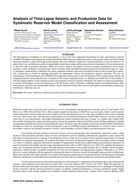Pdf Analysis Of Time Lapse Seismic And Production Data For Systematic Reservoir Model