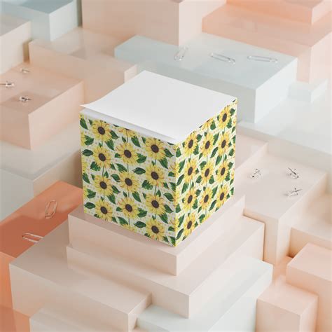 Sunflowers Note Cube Pretty Botanical Sunflower Memo Cube Sticky Notepad Cube Note Block