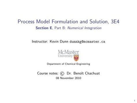 Numerical Integration Process Model Formulation And Solution