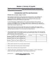 Module Density Of Liquids V Docx Module Density Of Liquids Directions Answer All